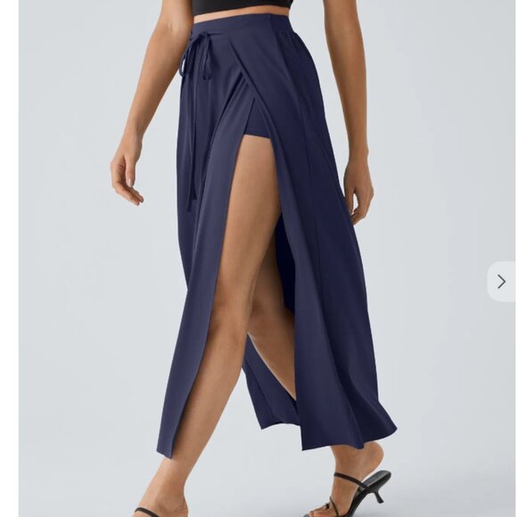 HALARA | Skirts | Halara Navy Breezeful High Waisted Tie Front Split ...